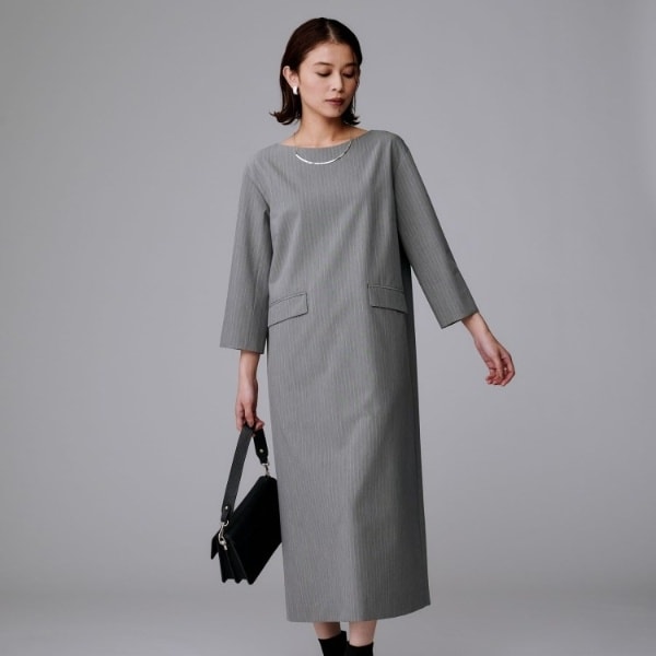 アンタイトル（UNTITLED）/【洗えるストレッチ素材通勤】スーツライク ストライプワンピース