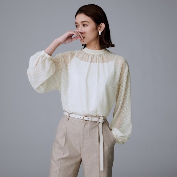 アンタイトル（UNTITLED）/【エレガント重ね着やスーツブラウスにシアー】ドットジャカード ブラウス