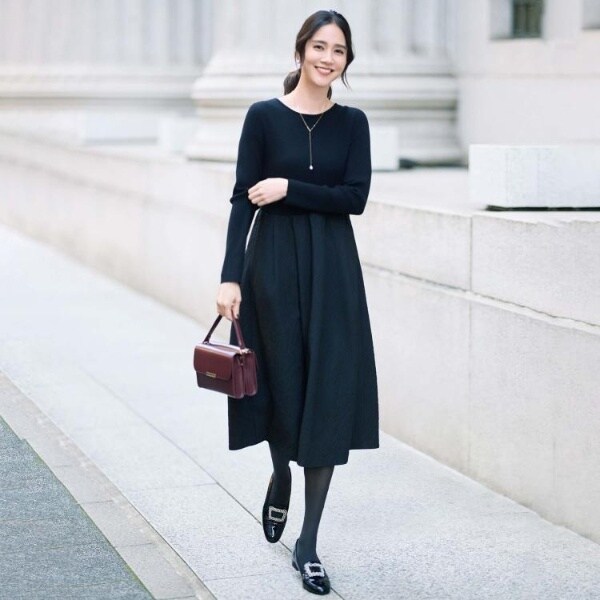 アンタイトル（UNTITLED）/【大人フェミニントレンド】ニット×ジャカード ドッキングワンピース