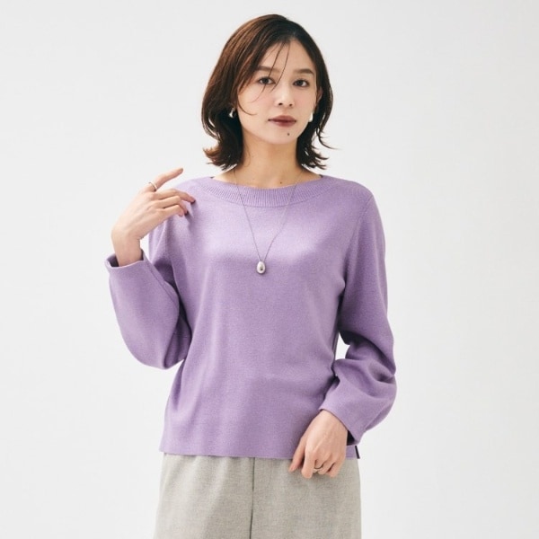 アンタイトル（UNTITLED）/【きれいめ程よくすっきり】ラメ入りワイドボートネックニット