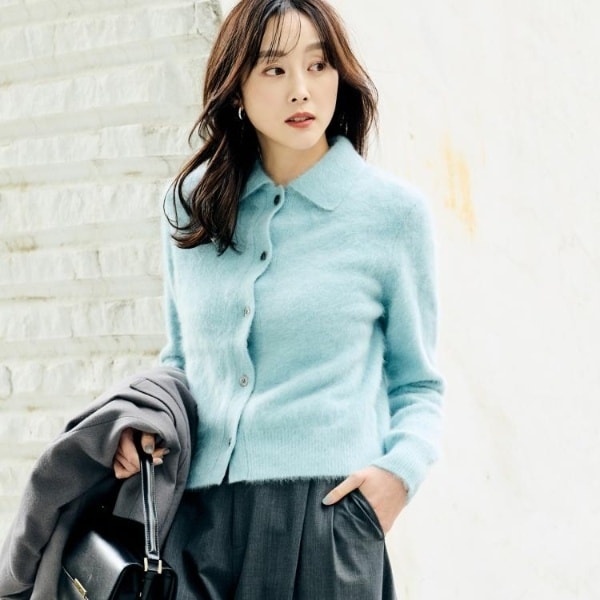 アンタイトル（UNTITLED）/【大人な品格ふわふわニット】フォックスカシミヤ衿付きカーディガン