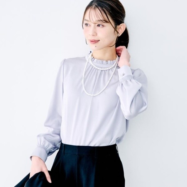 【NEW】アンタイトル（UNTITLED）/ハイネックフリル ブラウス