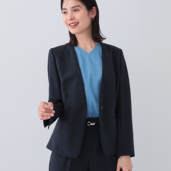 インディヴィ（INDIVI）/【定番スーツ／UVケア／洗える】ウール調ノーカラージャケット
