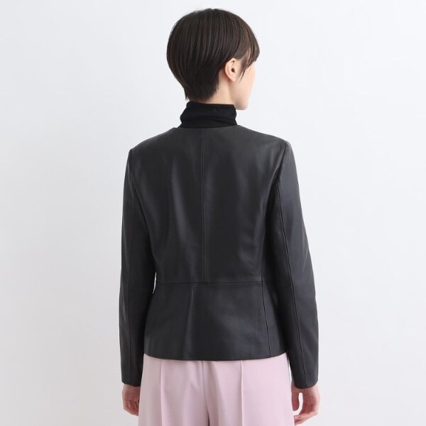 インディヴィ（INDIVI）/【ラムレザー／日本製】ノーカラーブルゾン