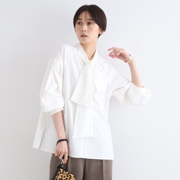 インディヴィ（INDIVI）/【洗える／2WAY】ボリュームスリーブ ボウタイブラウス
