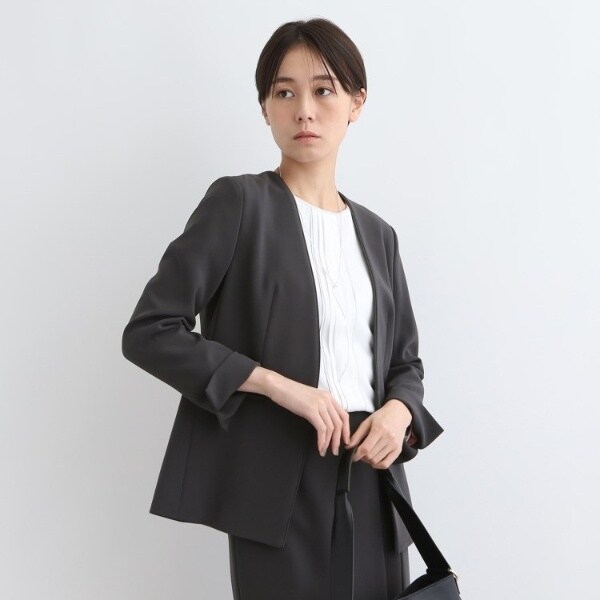 インディヴィ（INDIVI）/【洗える／日本製／定番スーツ】トリアセテート混ストレッチノーカラージャケット