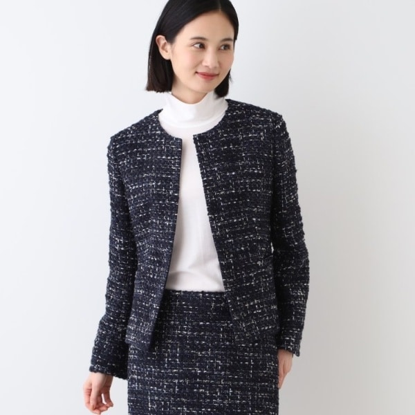 インディヴィ（INDIVI）/【日本製／SETUP可能／インポート素材】ラメ混ツイードノーカラージャケット