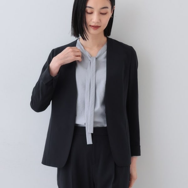 インディヴィ（INDIVI）/【洗える／UVケア／スーツ】ストレッチノーカラージャケット