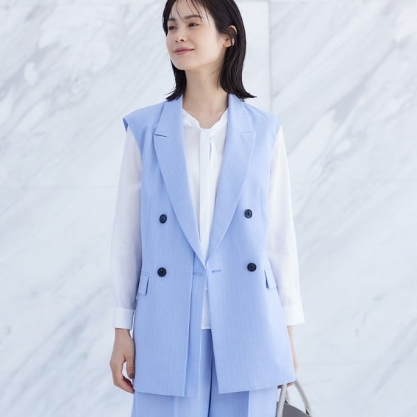 インディヴィ（INDIVI）/【洗える／SETUP可能】リネンライクダブルジレジャケット