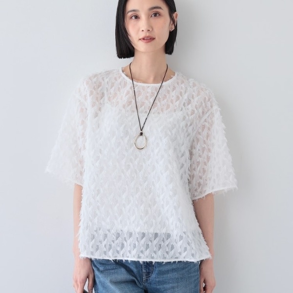 インディヴィ（INDIVI）/【トレンド／ヘアリー】フリンジカットジャカードTブラウス
