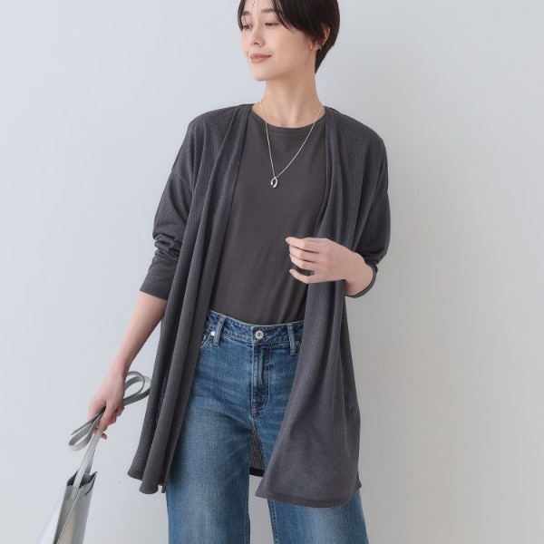 インディヴィ（INDIVI）/【洗える／シアーストライプ】ロング丈着流しカーディガン