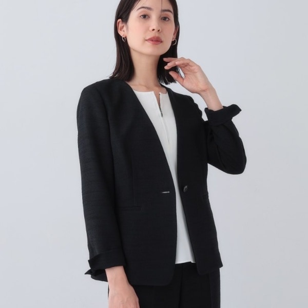 インディヴィ（INDIVI）/【日本製／SETUP可能】トリアセテート混ノーカラージャケット