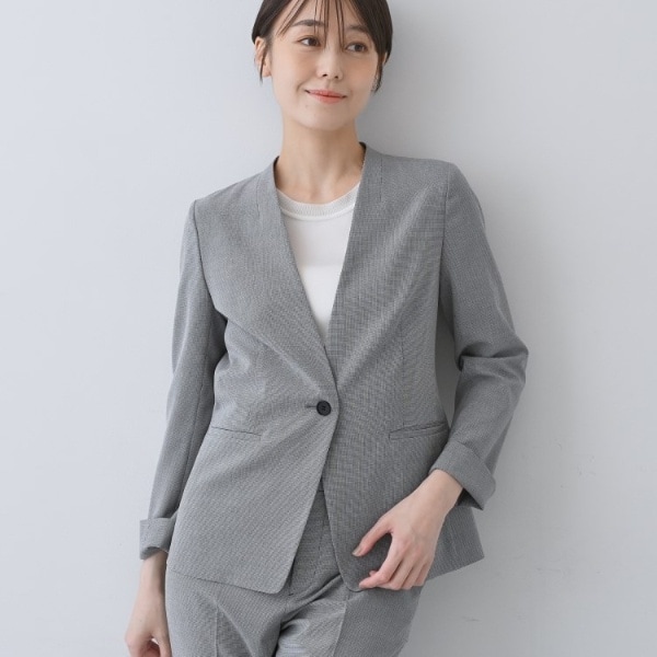 インディヴィ（INDIVI）/【洗える／夏スーツ】ミニ千鳥柄ノーカラージャケット