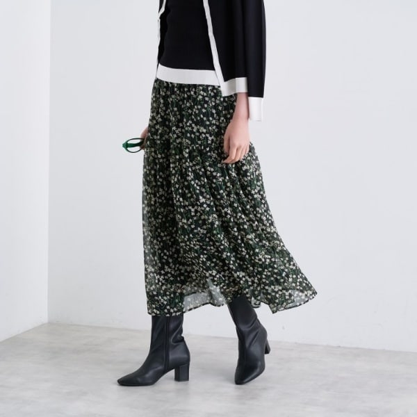 インディヴィ（INDIVI）/【秋映え柄セットアップ可能】フラワーシフォンスカート