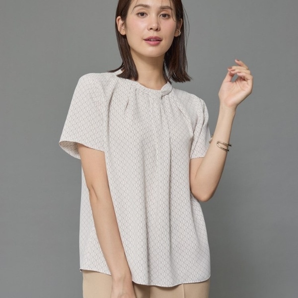 インディヴィ（INDIVI）/【UVケア】モノグラム ボウタイデザインブラウス