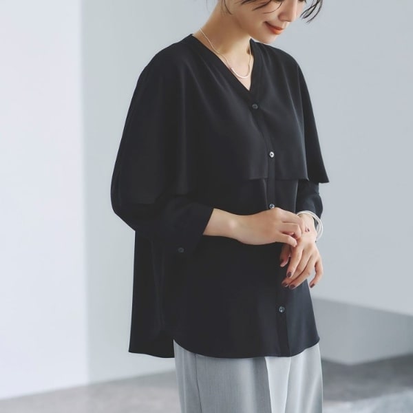 インディヴィ（INDIVI）/【羽織りとしても活躍！】ケープカラーブラウス