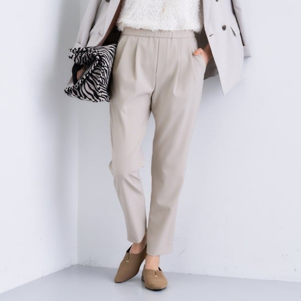 インディヴィ（INDIVI）/人気NO．1【褒められパンツ／高ストレッチ／ウエストゴム】タックテーパードパンツ