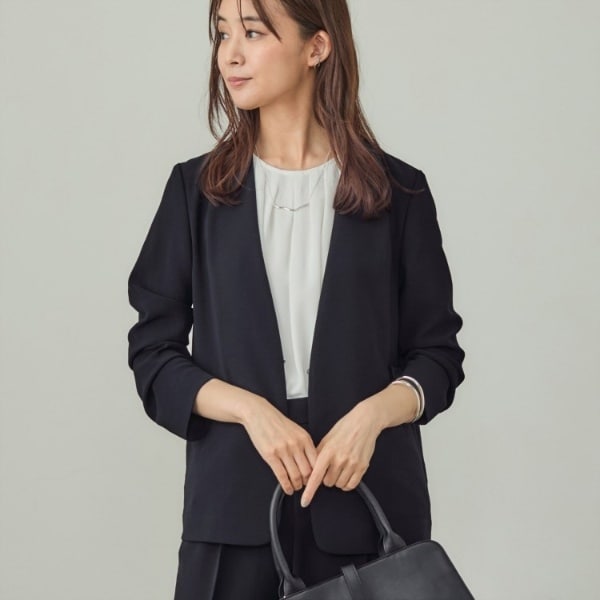 インディヴィ（INDIVI）/【洗える／UVケア】ノーカラー ナロージャケット