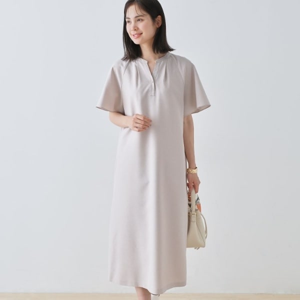 インディヴィ（INDIVI）/【しわになりにくい】麻調ストレートラインワンピース