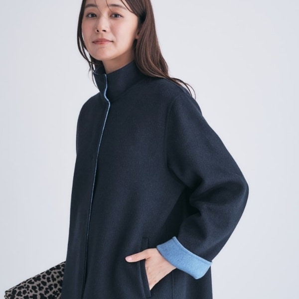 インディヴィ（INDIVI）/【配色デザイン／ミドル丈】ウールリバー テントラインコート