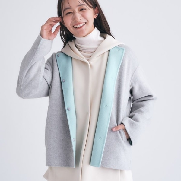 インディヴィ（INDIVI）/【配色デザイン／ショート丈】ウールリバー ノーカラーコート
