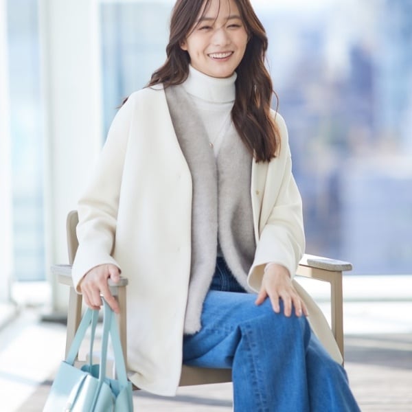 インディヴィ（INDIVI）/【秋／軽羽織り】ノーカラーミドル丈ライトコート