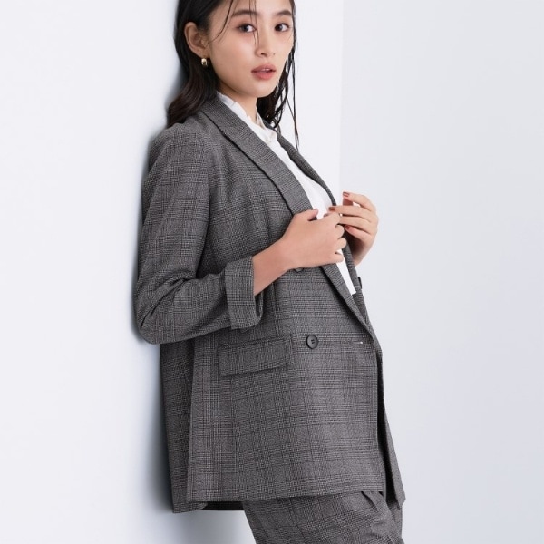 インディヴィ（INDIVI）/【洗える／オンオフ】チェック柄ダブルジャケット