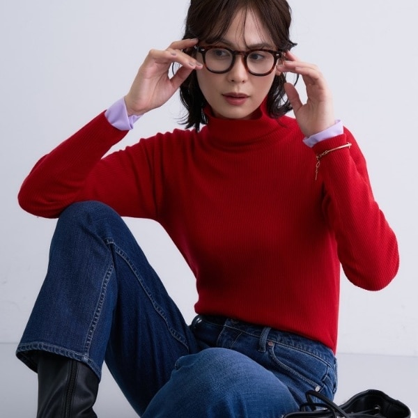 インディヴィ（INDIVI）/【洗える／毛玉になりにくい】エクストラファインウール リブタートルニット