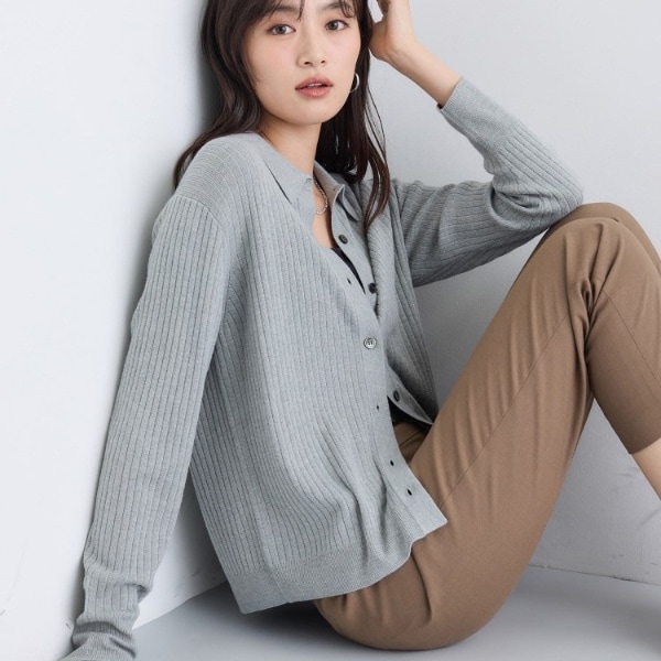インディヴィ（INDIVI）/【トレンド】衿付きワイドリブニット