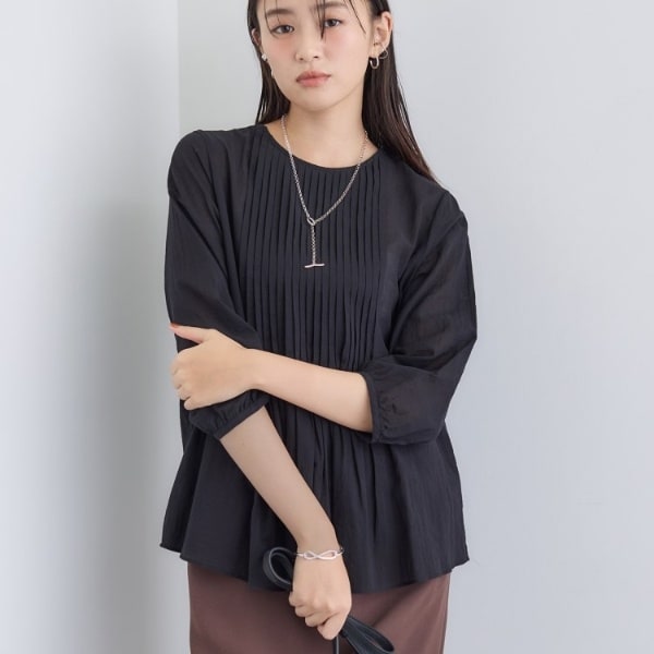 インディヴィ（INDIVI）/【コットン100％】タックシアーブラウス