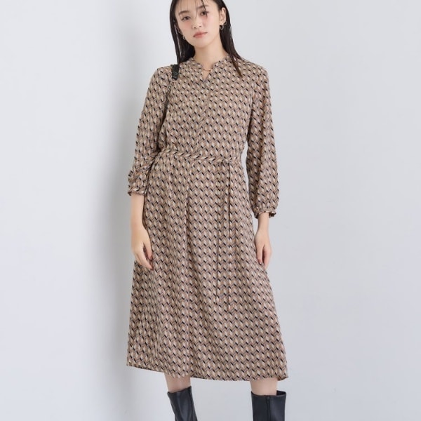 インディヴィ（INDIVI）/【洗える／オリジナル柄】ジオメプリント フレアワンピース