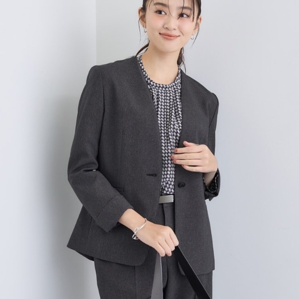インディヴィ（INDIVI）/【洗える／通勤／スーツ】メランジストレッチ ノーカラージャケット
