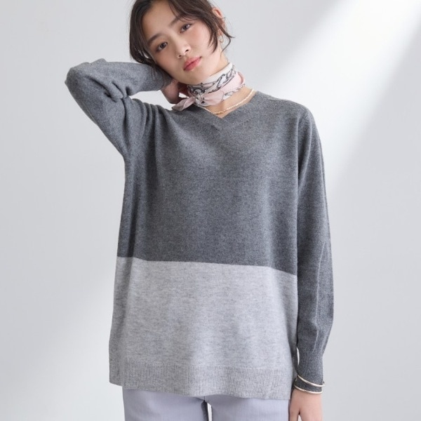 インディヴィ（INDIVI）/【洗える／チュニック丈／カシミヤ混】スリットデザインVネックニット