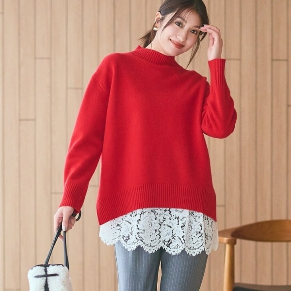 インディヴィ（INDIVI）/【冬ニット人気NO．1！／カシミヤ混】ミドルゲージハイネックニット