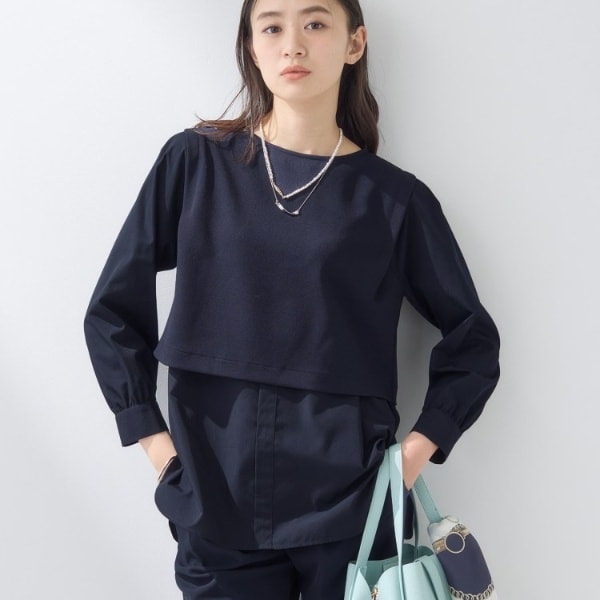 インディヴィ（INDIVI）/【洗える／UVケア】レイヤード風デザイントップス