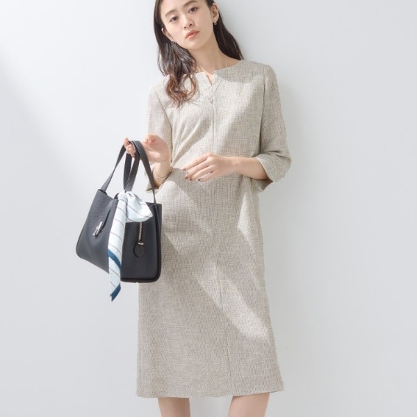 インディヴィ（INDIVI）/【軽量／セレモニー／SETUP可能】ストレッチツイードAラインワンピース