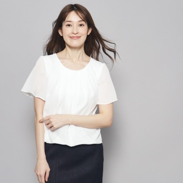 クード シャンス（COUP DE CHANCE）/【洗える／日本製】フロントタック半袖デザインブラウス