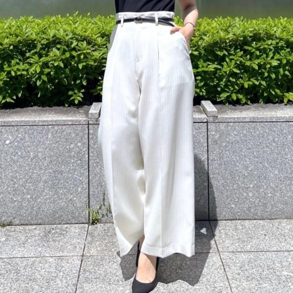 クード シャンス（COUP DE CHANCE）/【洗える／ウエスト後ろゴム】ストライプ柄ワイドパンツ