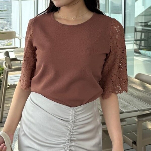 クード シャンス（COUP DE CHANCE）/【洗える】華やかなレース袖ニットトップス
