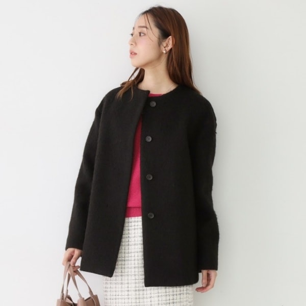 クード シャンス（COUP DE CHANCE）/【日本製／モヘヤ混／ヒップ丈】ノーカラーコート