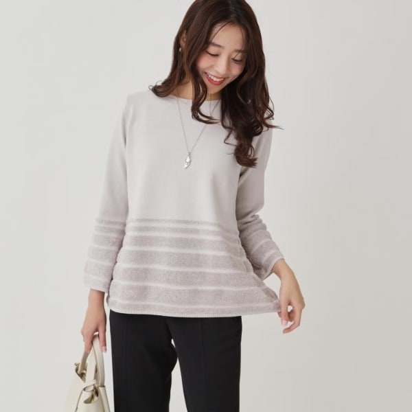 クード シャンス（COUP DE CHANCE）/【手洗い可／長め丈】ラメフェザーデザインのニットトップス