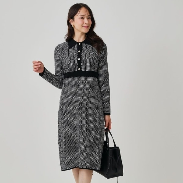 クード シャンス（COUP DE CHANCE）/【手洗い可】衿付きニットジャカード編みワンピース