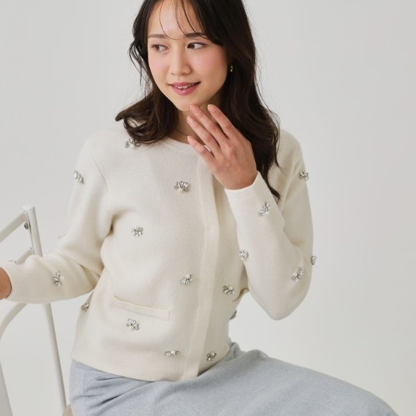 クード シャンス（COUP DE CHANCE）/【手洗い可】ビジュー付カーディガン