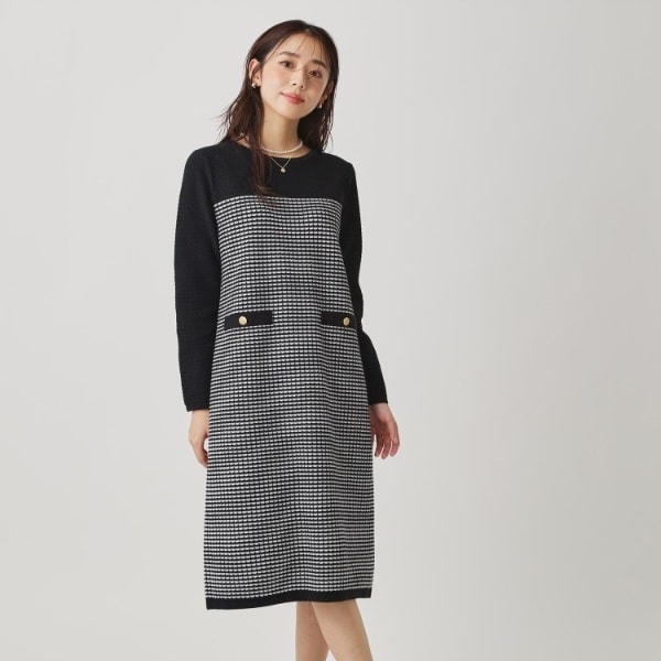 クード シャンス（COUP DE CHANCE）/【手洗い可】配色デザインニットワンピース