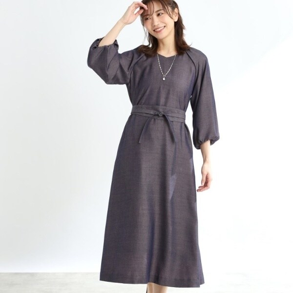 リフレクト（Reflect）/【手洗い可／共布ベルト付き】ブルーダンガリーワンピース