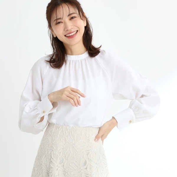 リフレクト（Reflect）/【接触冷感／洗える】スタンドネックシャツブラウス