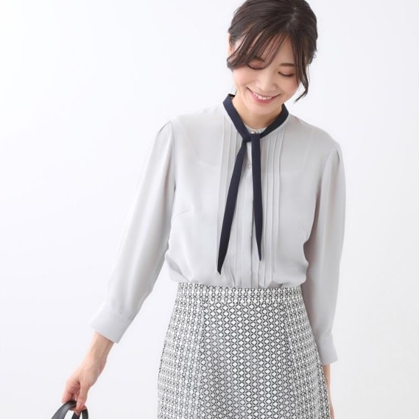 リフレクト（Reflect）/【配色ボウタイ付き】八分袖ジョーゼットブラウス