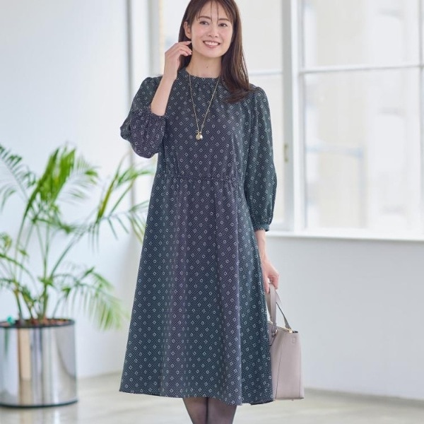 リフレクト（Reflect）/【きちんと見え／通勤／セレモニーにおすすめ◎】ドット×ダイヤ柄ワンピース