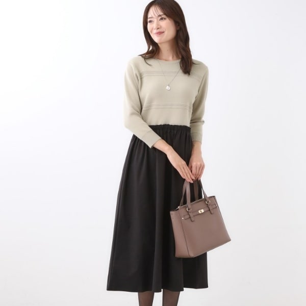 リフレクト（Reflect）/【一枚で着映える◎／セットアップ可】ニット×タフタドッキングワンピース