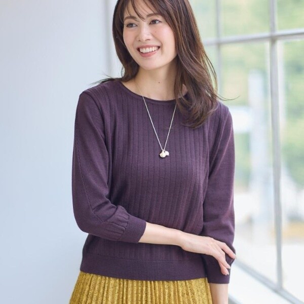 リフレクト（Reflect）/【WEB先行カラーあり／インナーにおすすめ◎／アンサンブル可】すっきり見え縦編み柄ニット